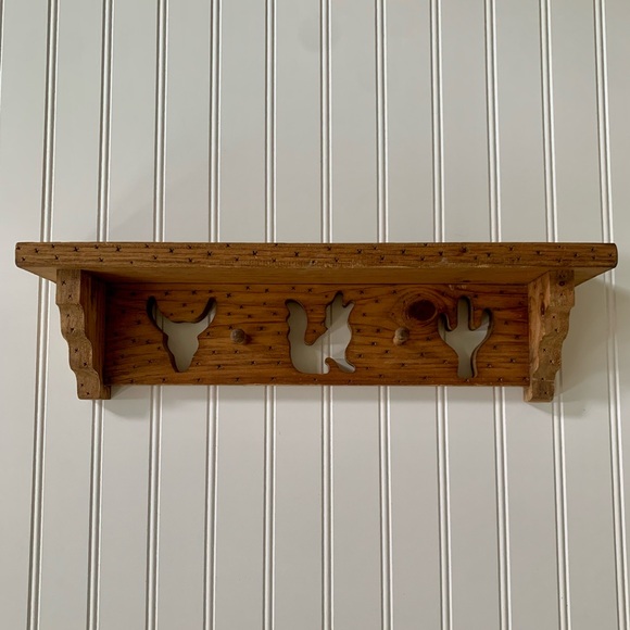 Wall Decor | Vintage Wooden Rustic Wall Shelf With Western Motifs ...